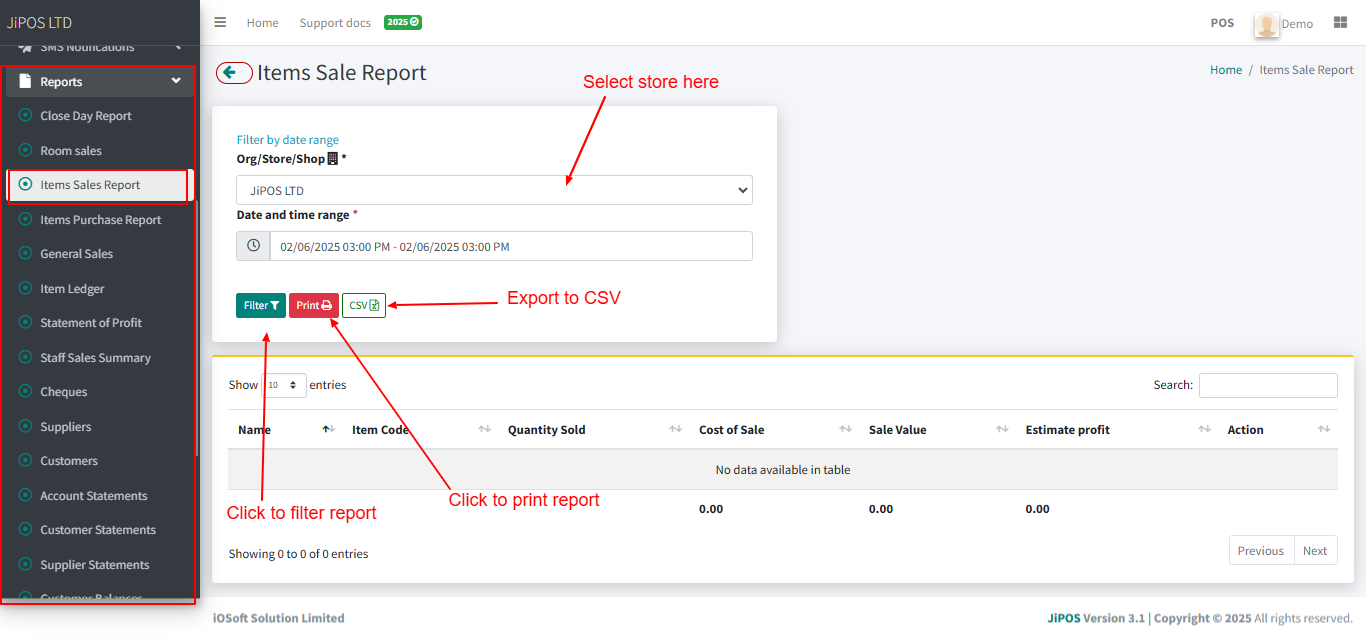 How to Generate an Item Sales Report – JiPOS Knowledge Base