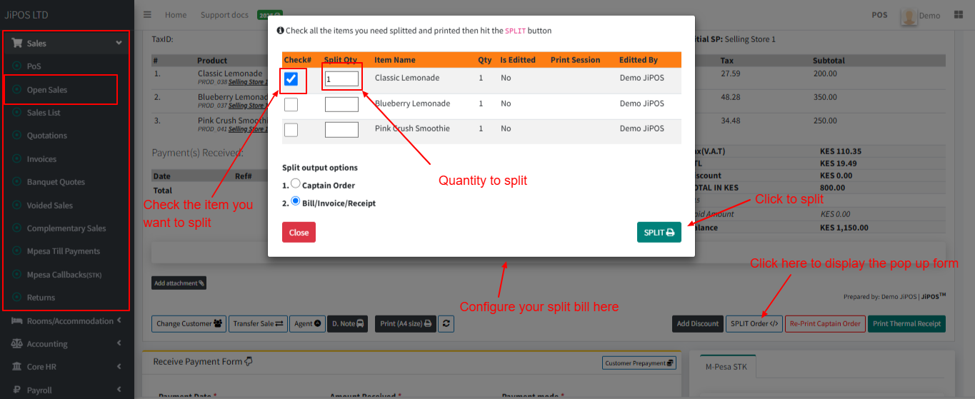 How to Split a Bill – JiPOS Knowledge Base